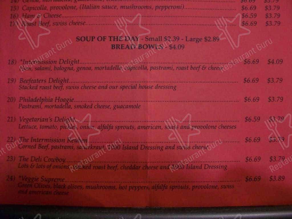 Menu at Intermission Deli fast food, Bay City
