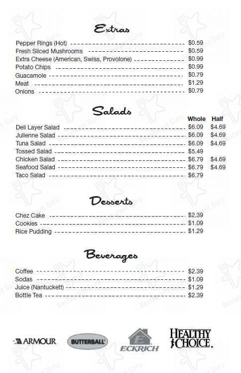 Menu at Intermission Deli fast food, Bay City