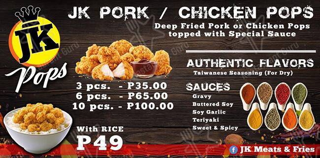 Menu at JK Pops pub & bar, Antipolo