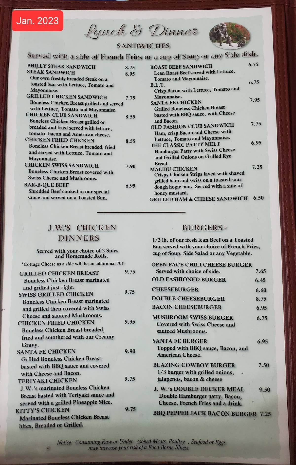 Menu at JW Cobbs restaurant, Ponca City, N 14th St