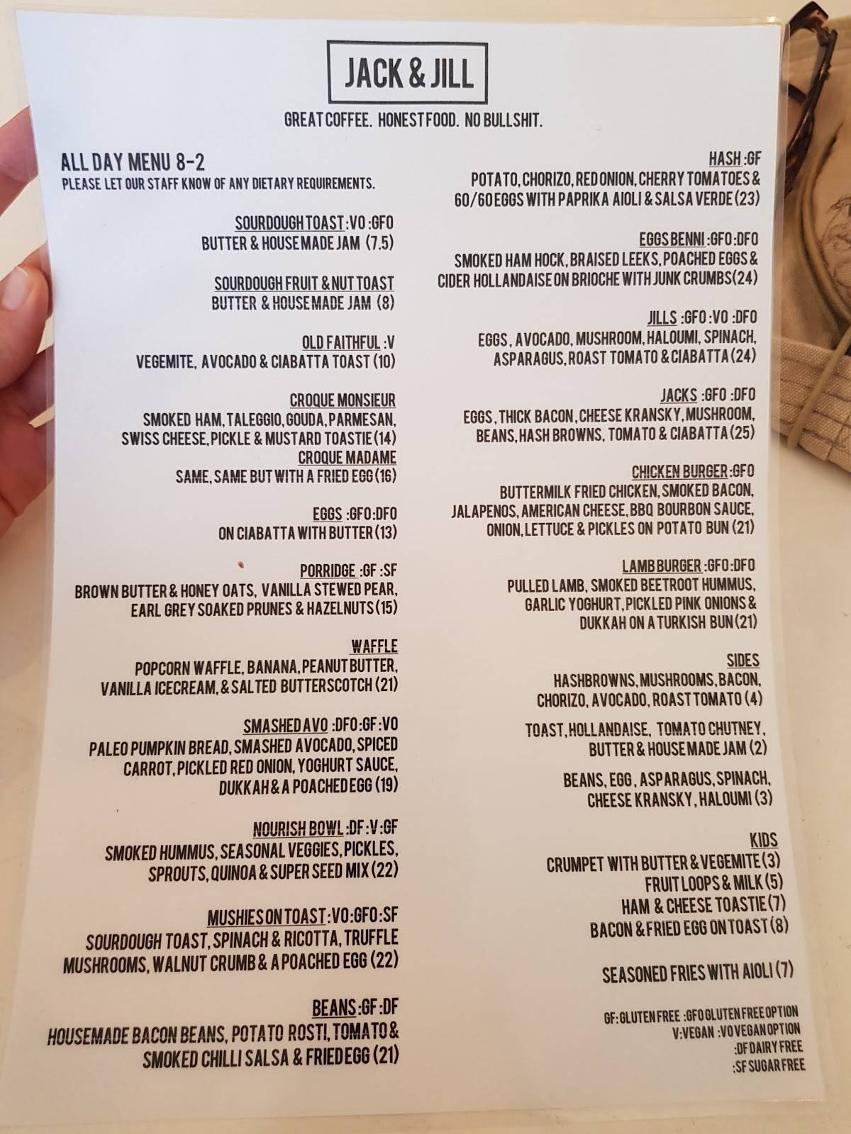 Menu at Jack & Jill Kitchen cafe, Kalamunda