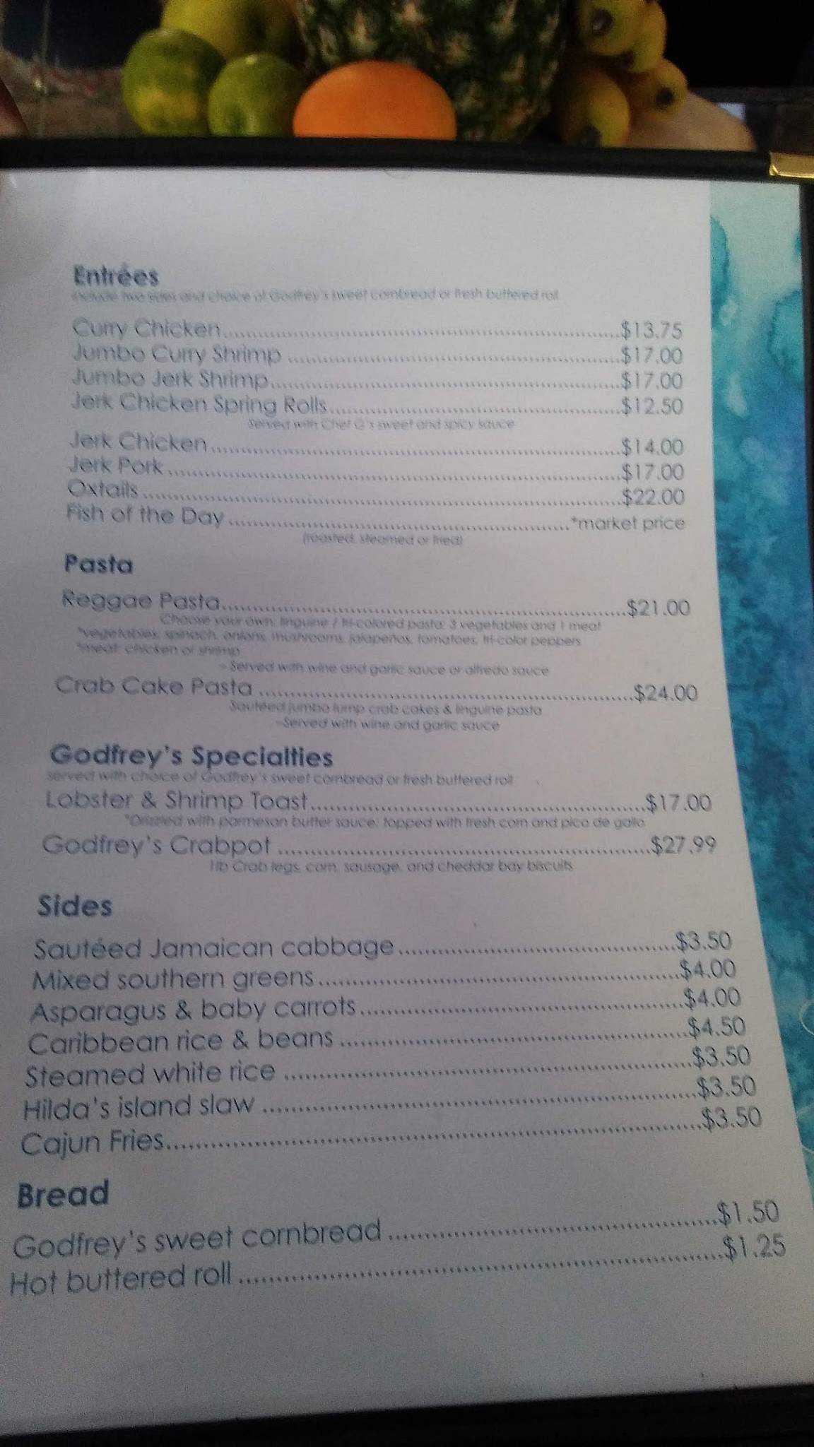 Menu at Godfrey's restaurant, Jackson, Parkway Dr
