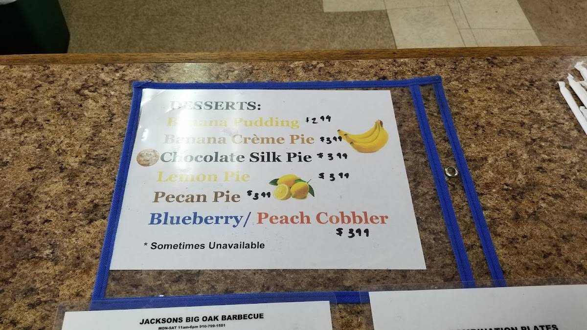 Menu at Jackson's Big Oak Barbecue, Wilmington
