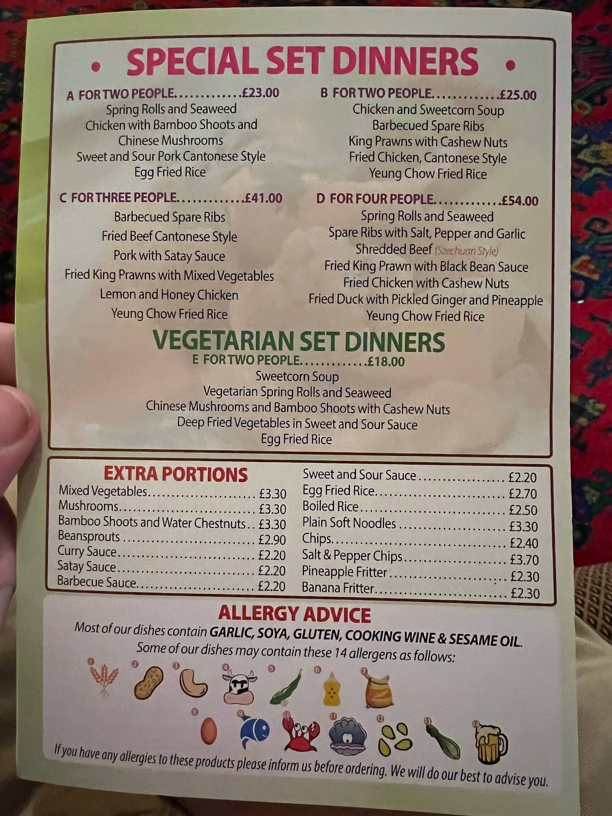 Menu at Jade Village restaurant, Menai Bridge