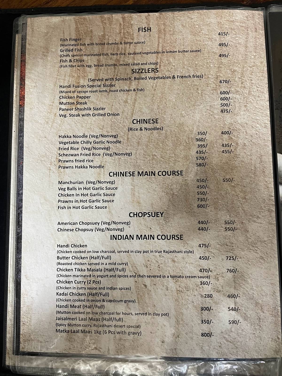 Menu at Handi restaurant jaipur, Jaipur, Mirza Ismail Rd