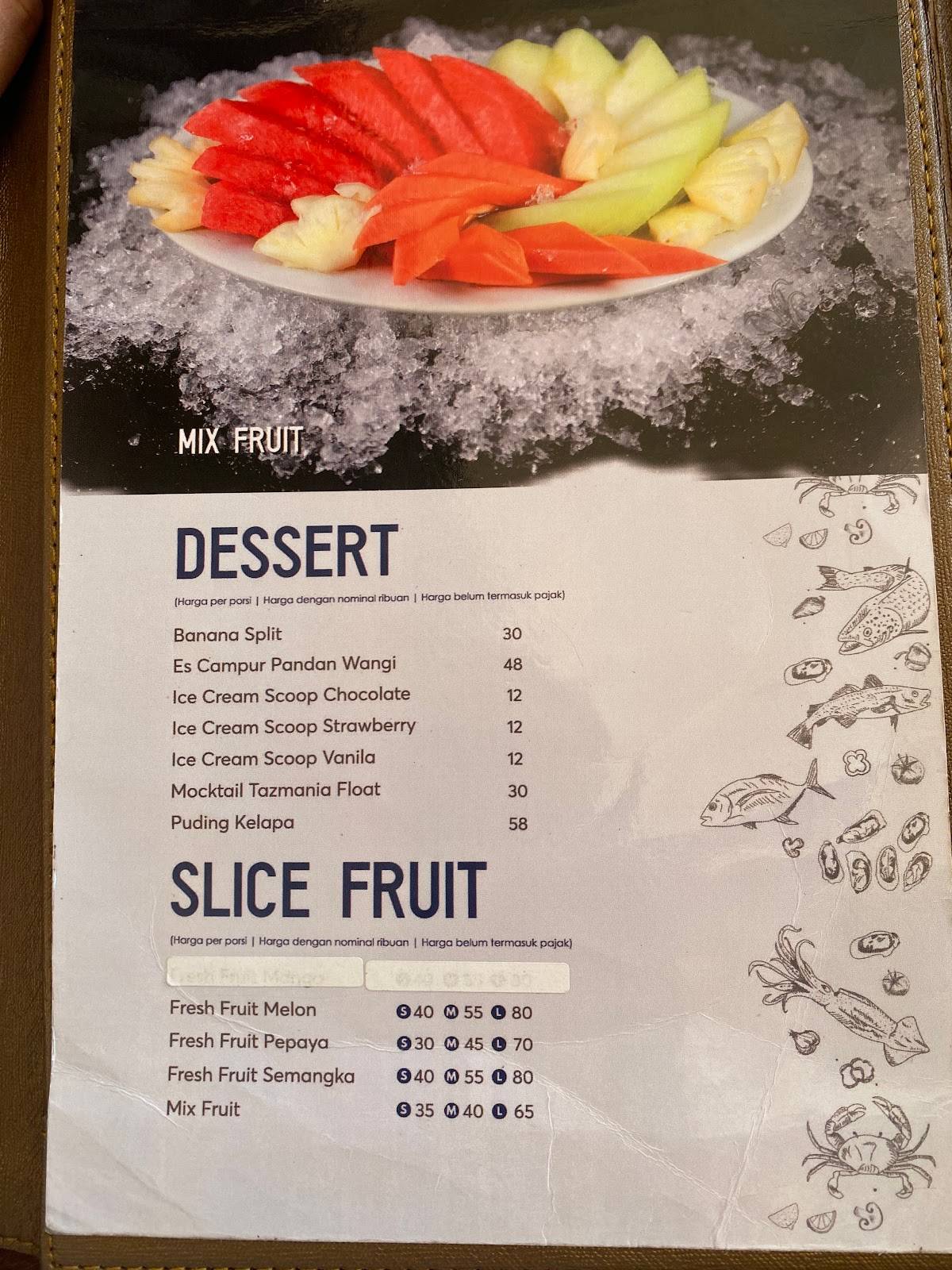 Menu at Bandar Djakarta restaurant, Jakarta, Jl. Pantai Indah No.7