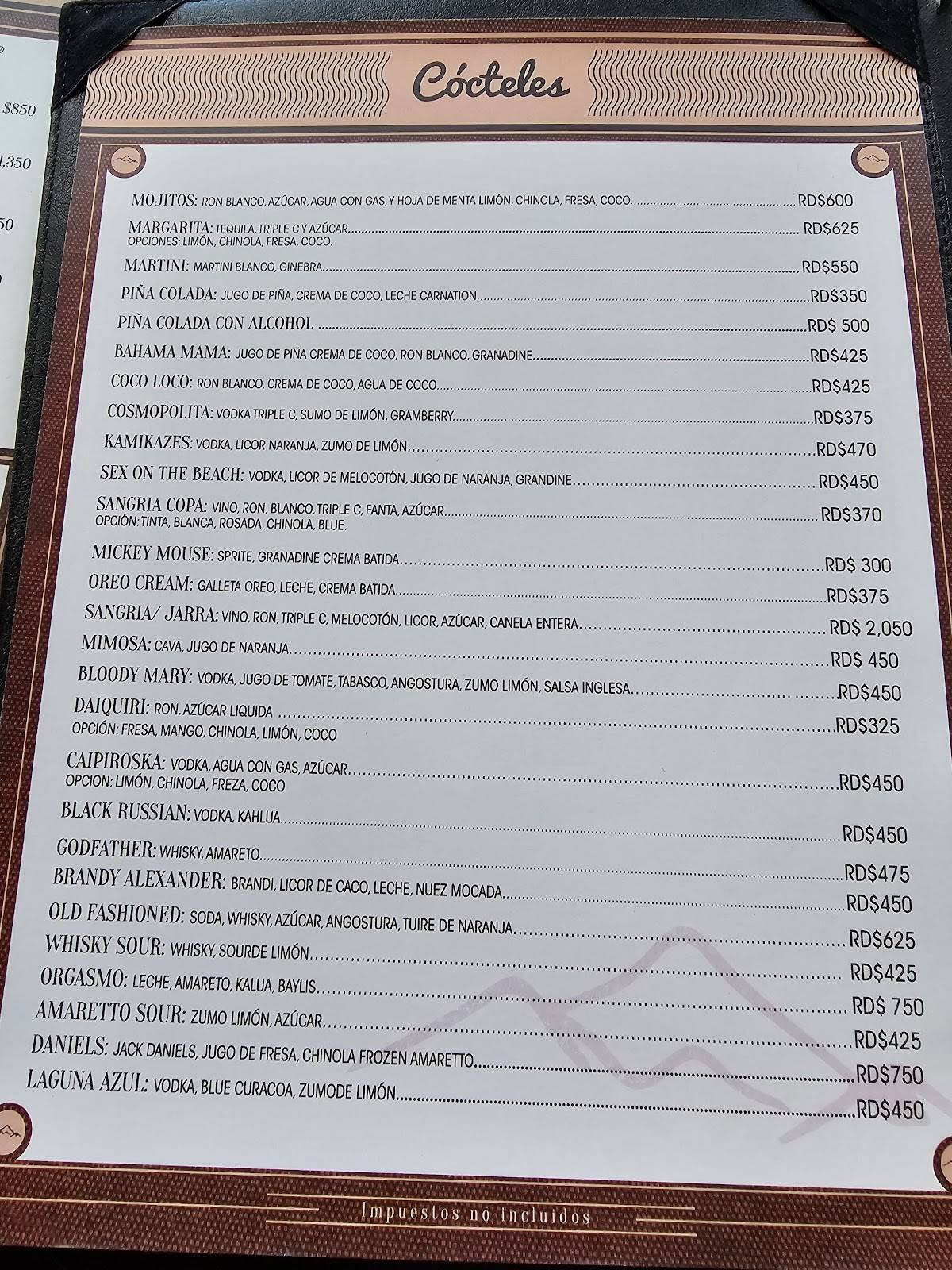 Carta de Restaurante Jamaca de Dios, Jarabacoa, Carretera Palo Blanco