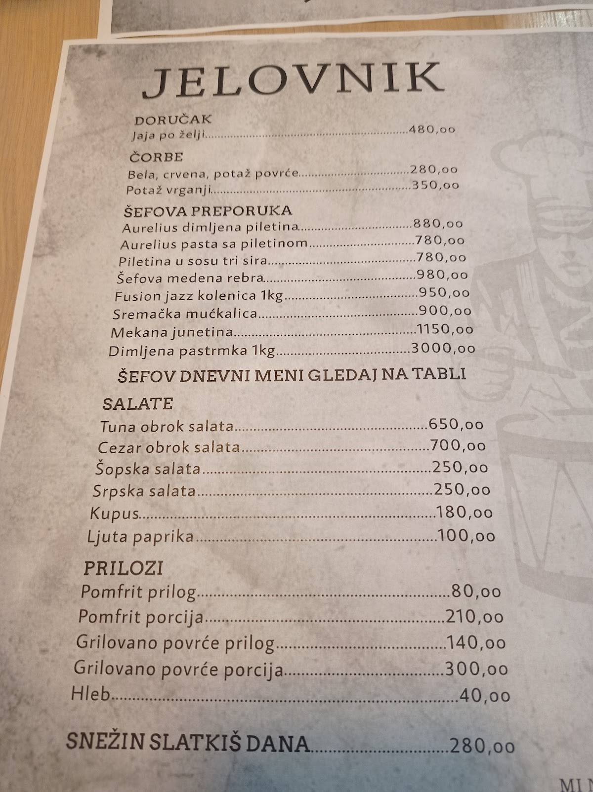 Menu at Jedite kod Svirca UR restaurant, Ruma
