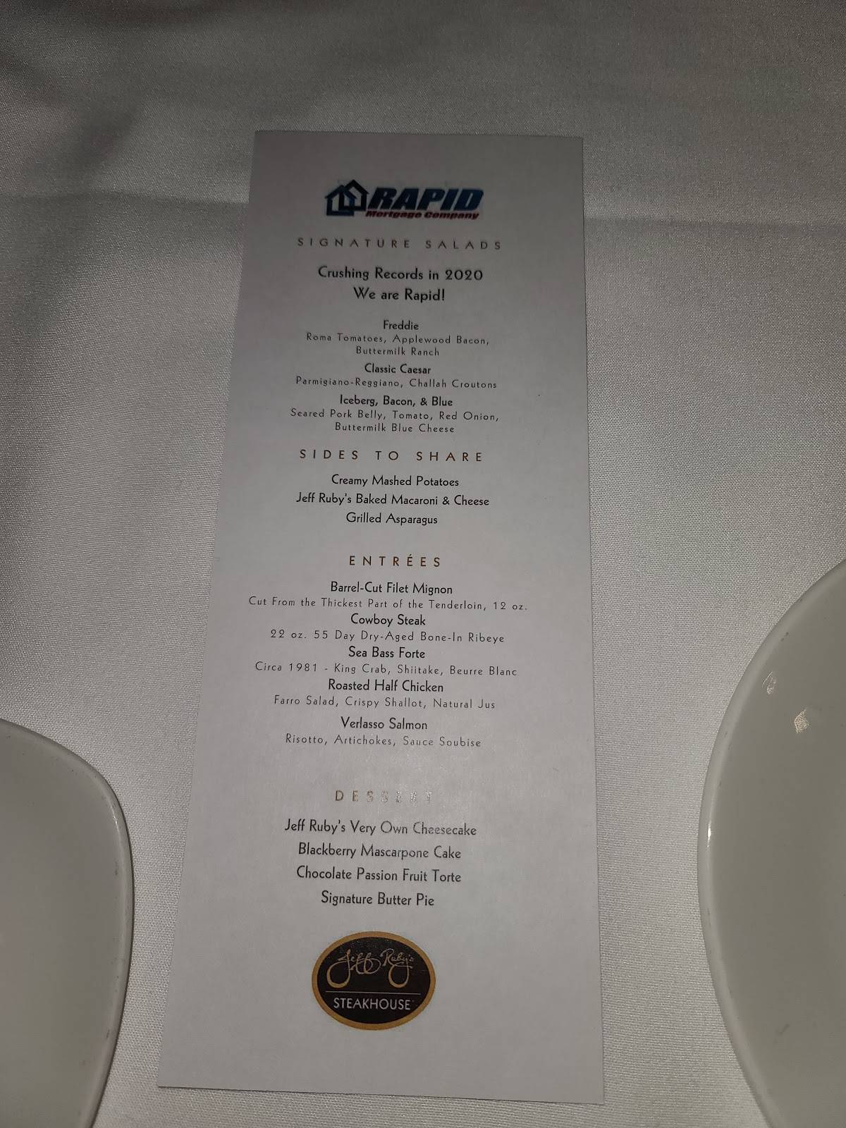 Menu at Jeff Ruby's Steakhouse, Columbus, Columbus