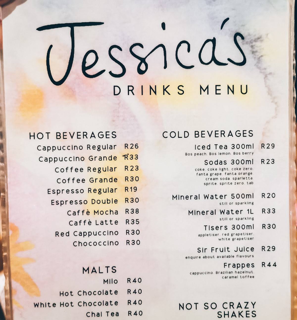 Menu at Jessica’s - Clearwater Mall restaurant, Roodepoort
