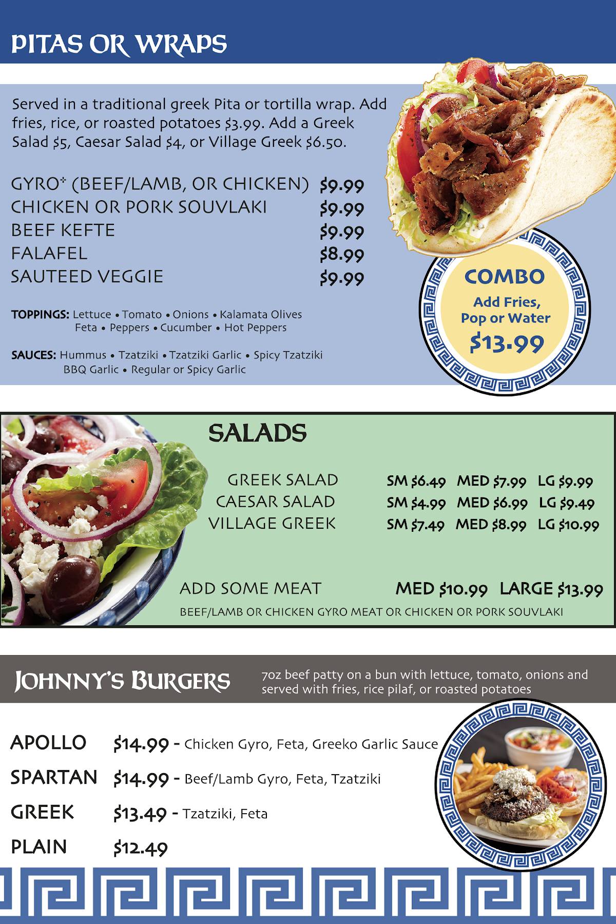 Menu at Johnny Greekos restaurant, Brantford