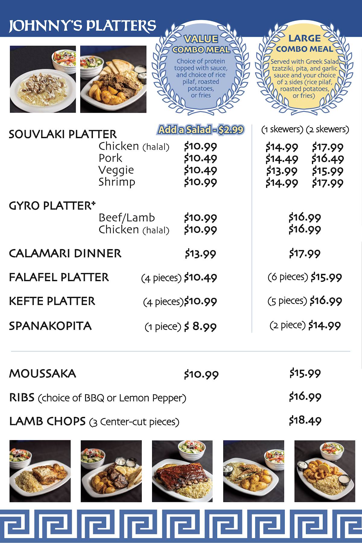 Menu at Johnny Greekos restaurant, Brantford