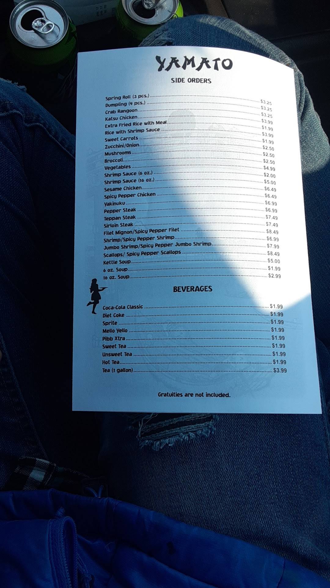 Menu at Yamato Japanese Steakhouse, Johnson City