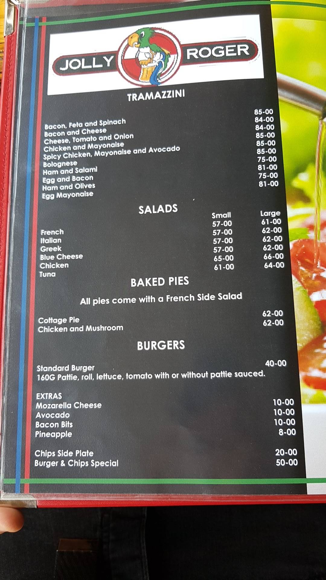 Menu at Jolly Roger restaurant, Randburg