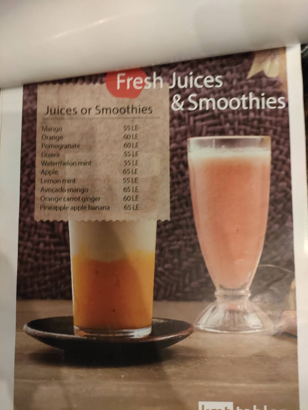 Menu at KMT house restaurant, Egypt
