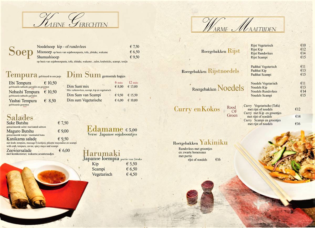 Menu at Kaizen sushi, Antwerp