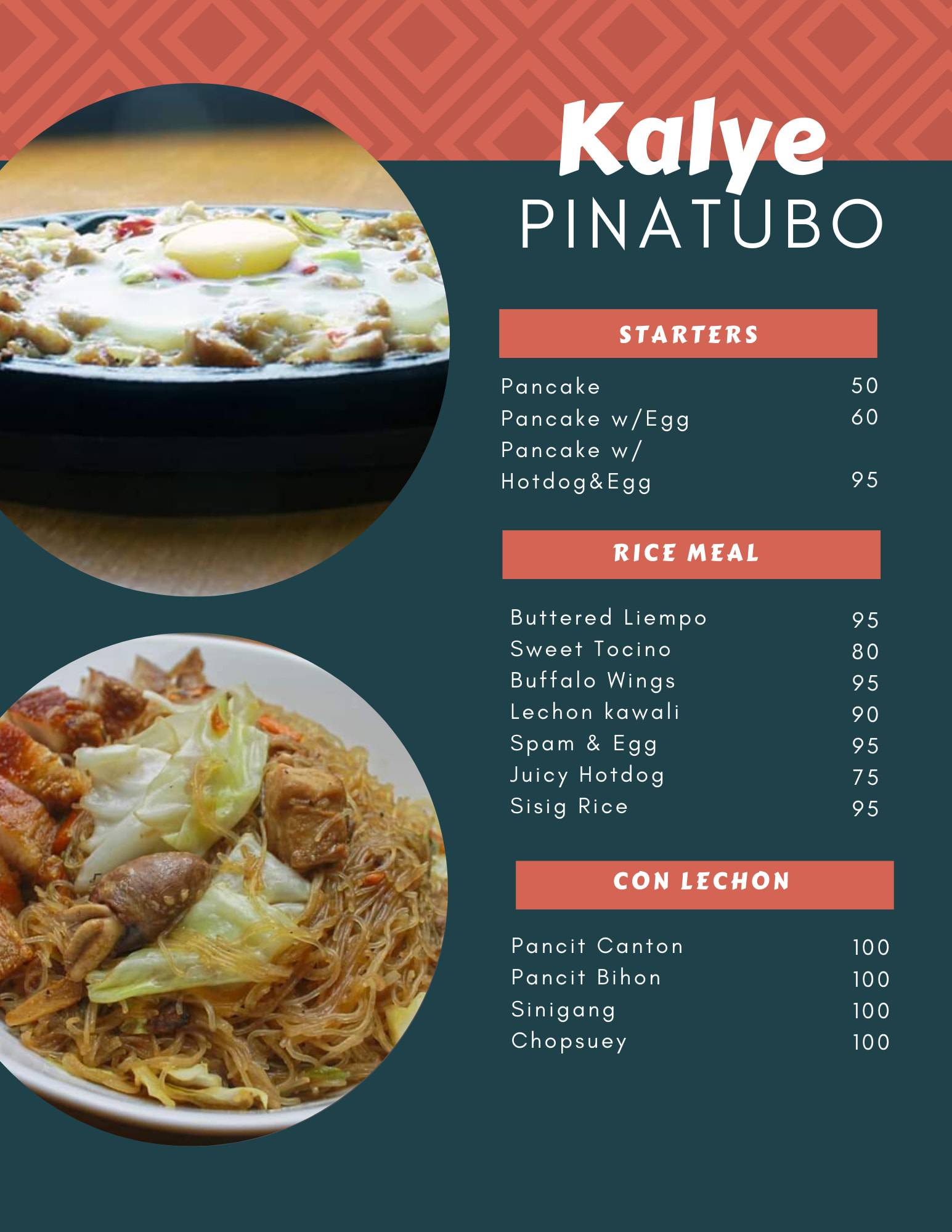 Menu at Kalye Pinatubo restaurant, Mandaluyong