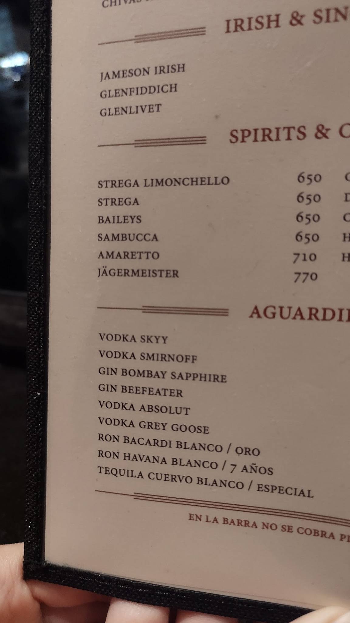 Carta del restaurante Kansas, Buenos Aires, Av. del Libertador 4625