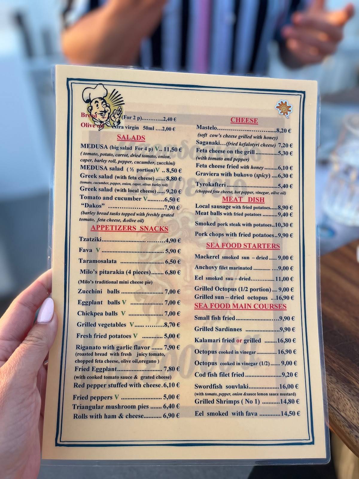 Menu at Medusa, Milos