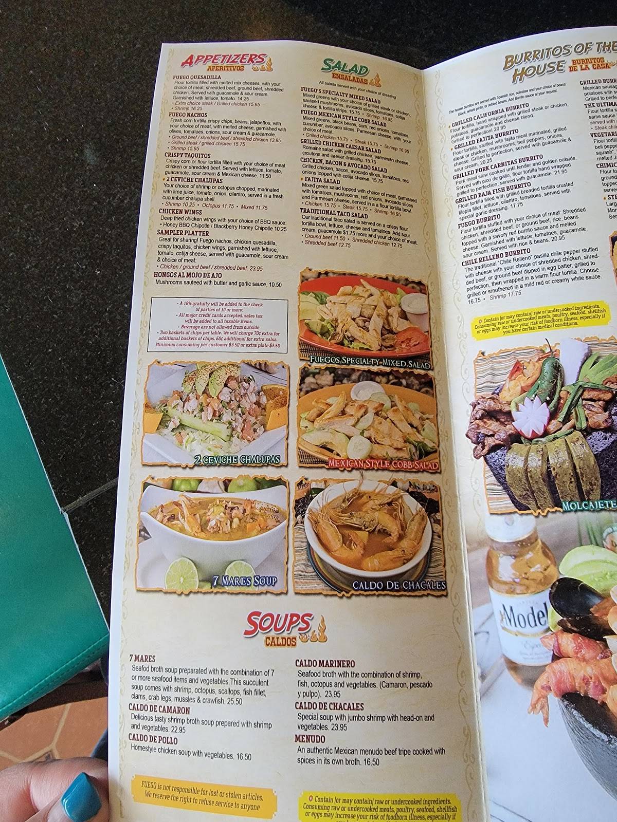 Menu at Fuego Mexican Grill restaurant, Kennewick