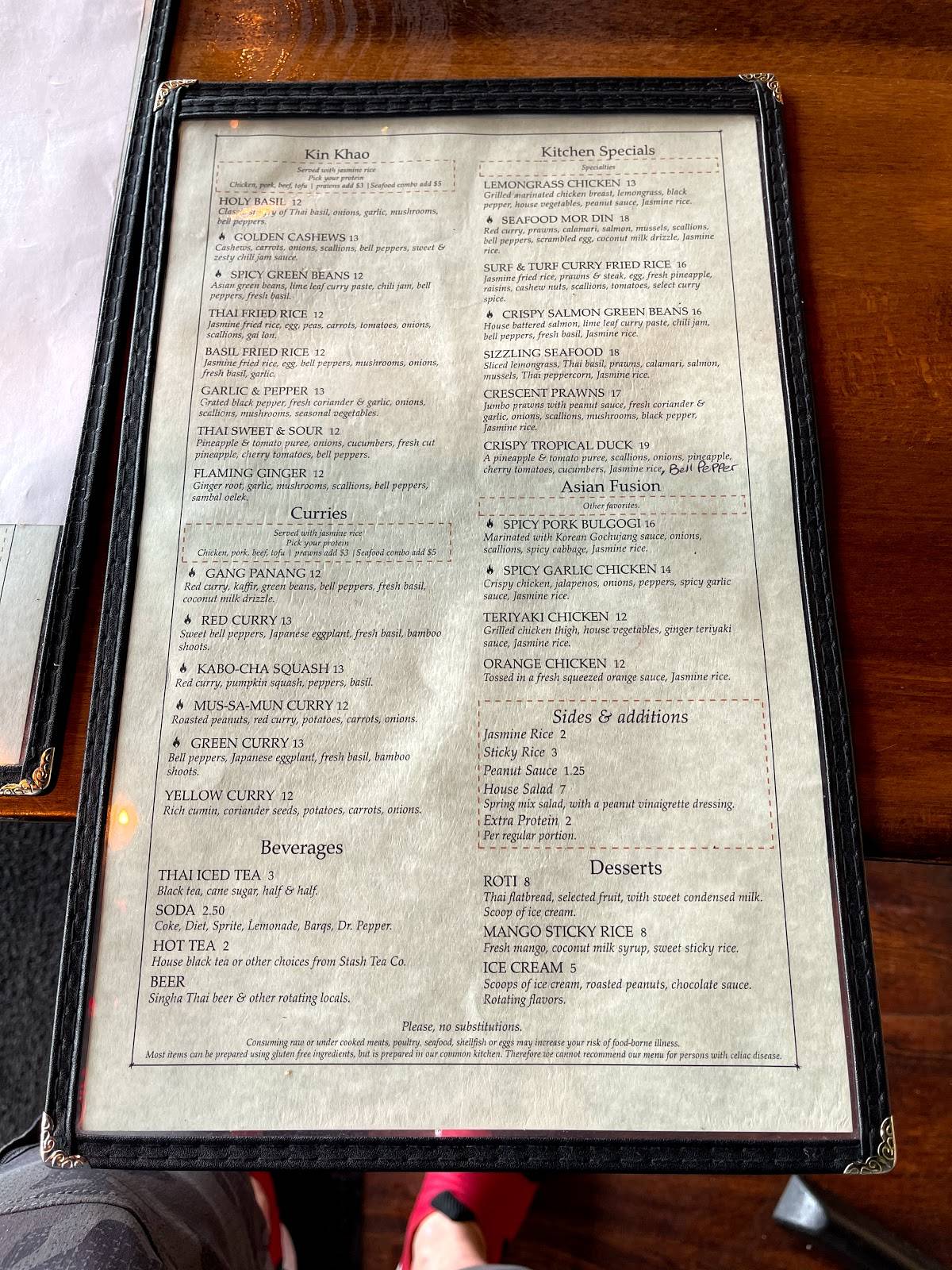 Menu at Kin Khao Thai Eatery restaurant, Crescent City