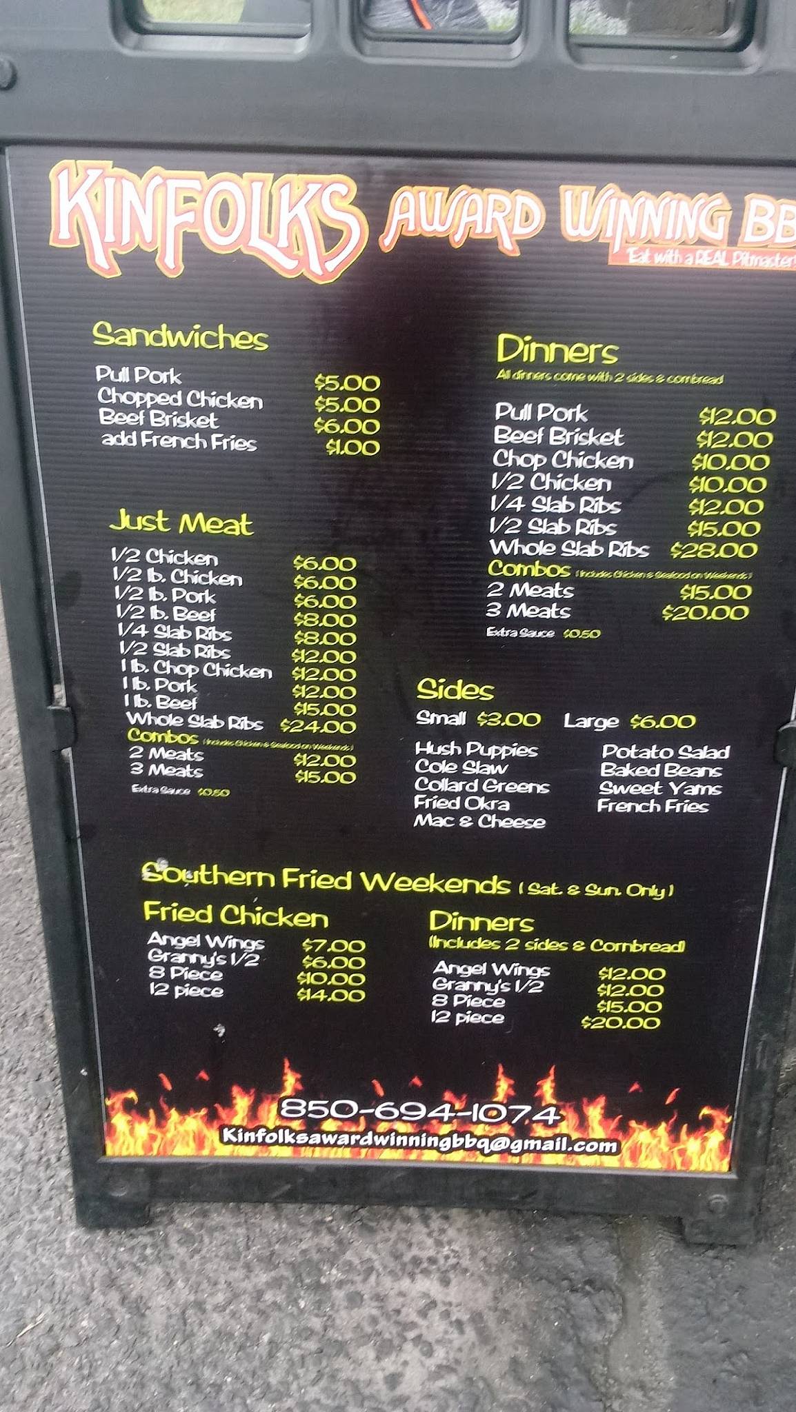 Menu at Kinfolks BBQ, Taunton, 289 Winthrop St