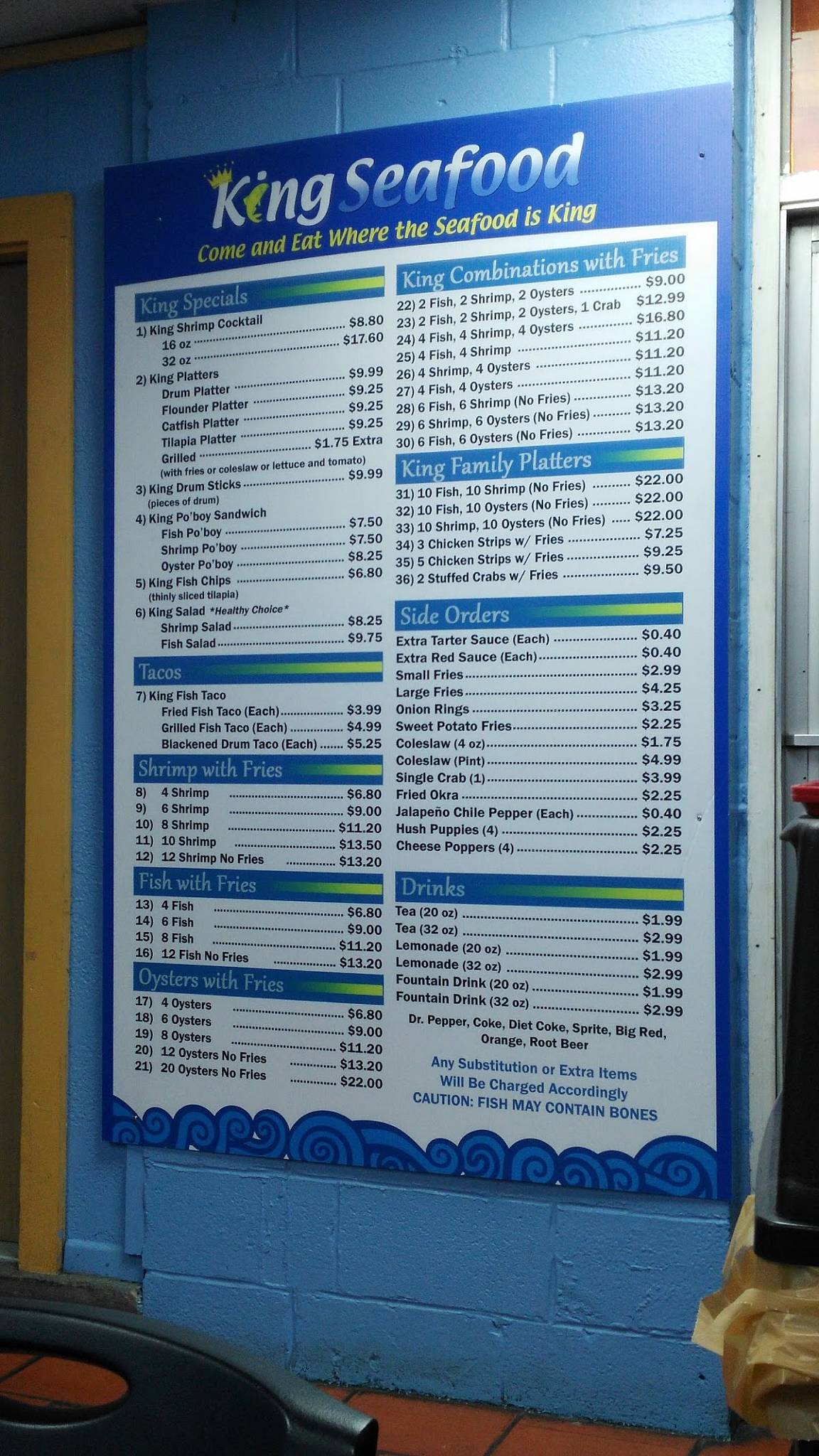 Menu at King Seafood restaurant, Corpus Christi
