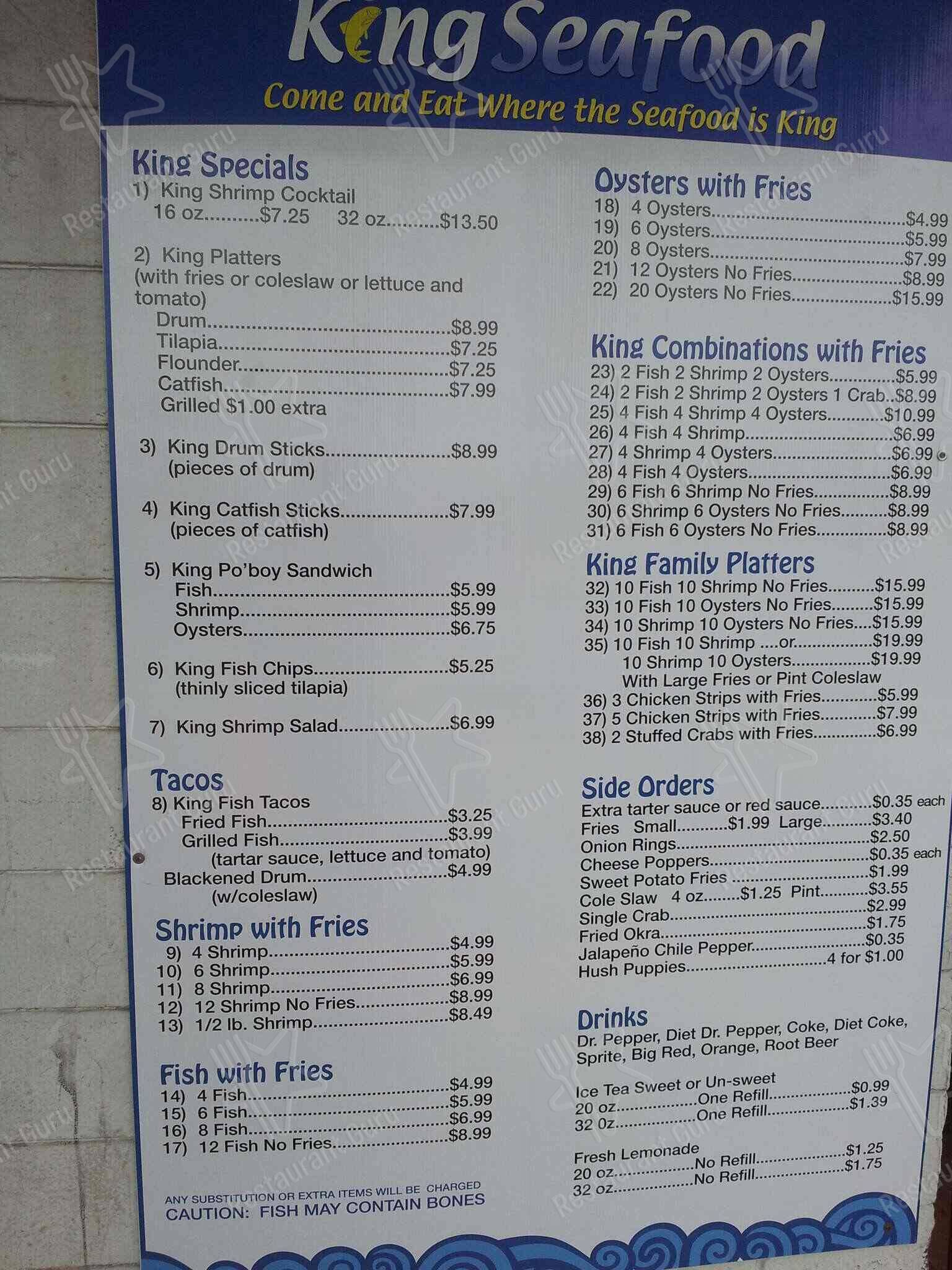 Menu at King Seafood restaurant, Corpus Christi