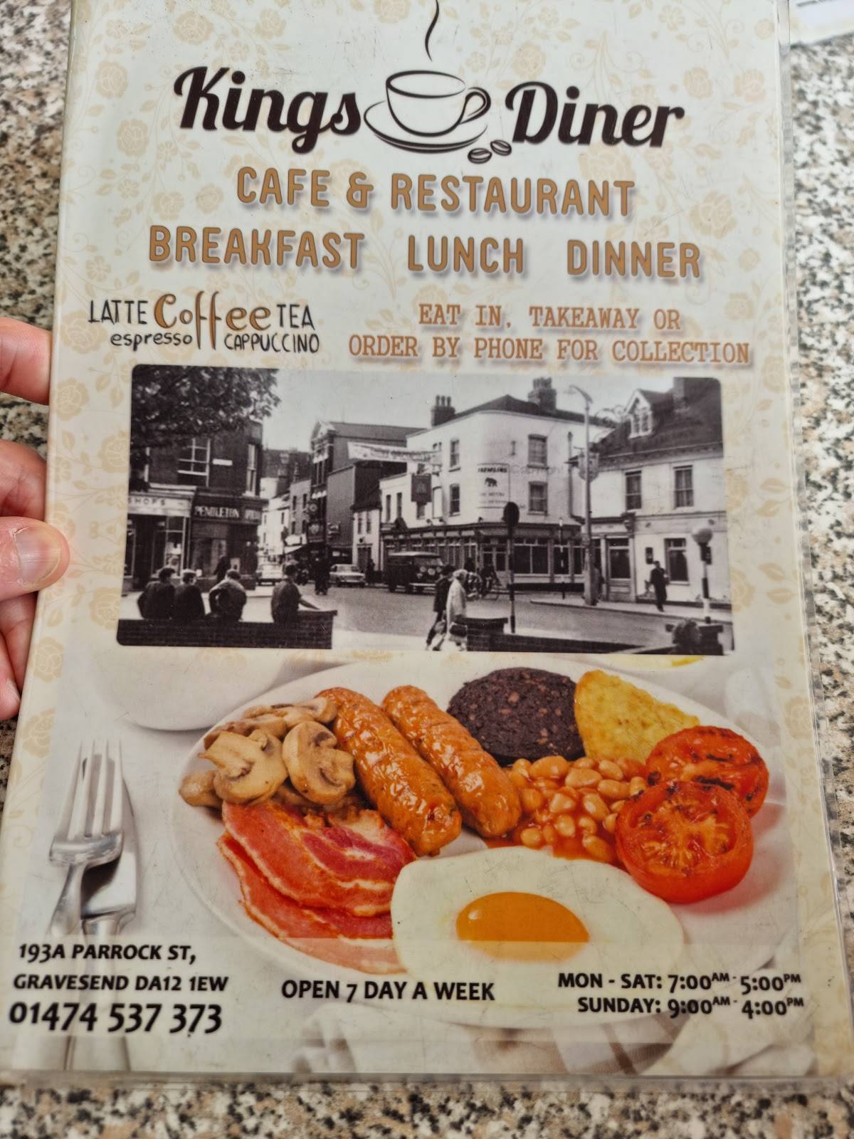 Menu at Kings Diner Cafe, Gravesend