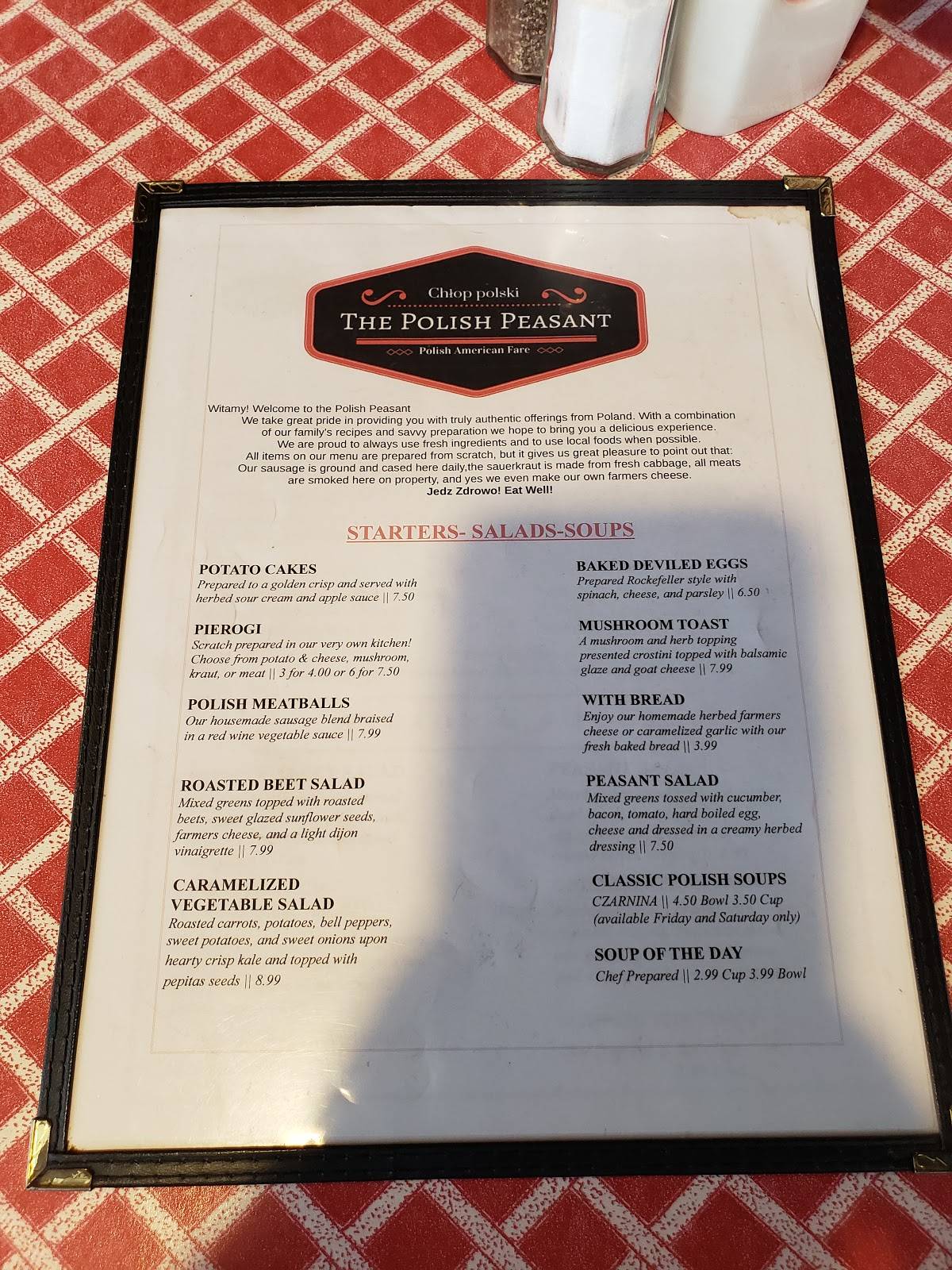 Menu at Kolasa’s Restaurant (The Polish Peasant), Michigan City