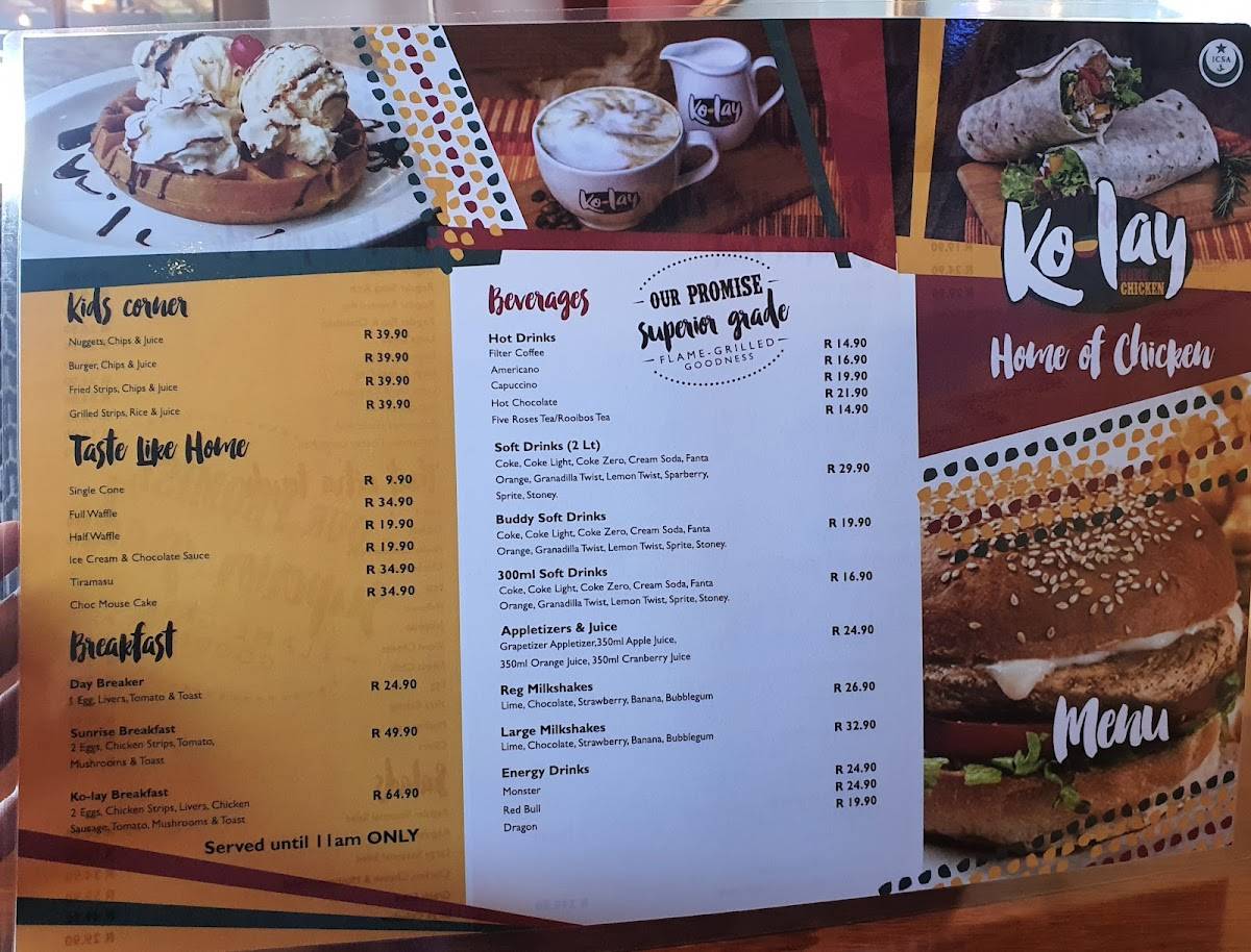 Menu at Kolay Home of Chicken restaurant, Durban North