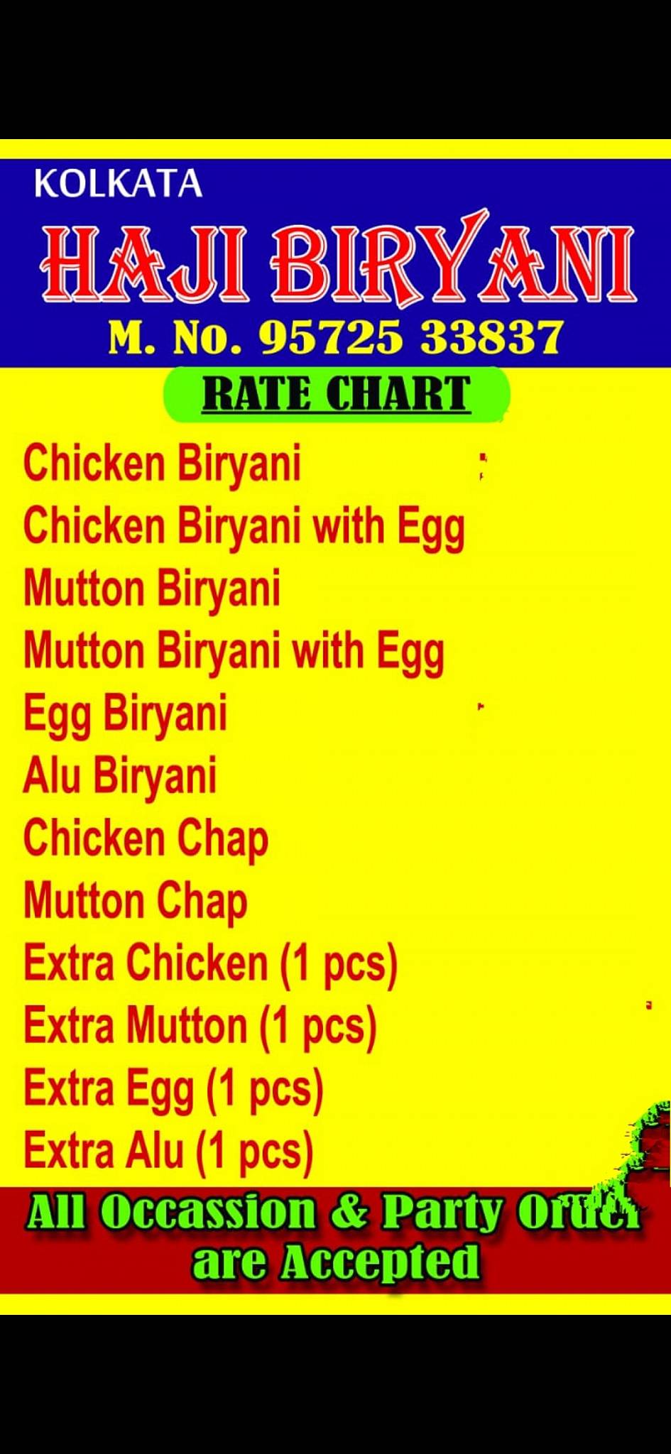 Menu at Kolkata Haji Biryani, Dhubri