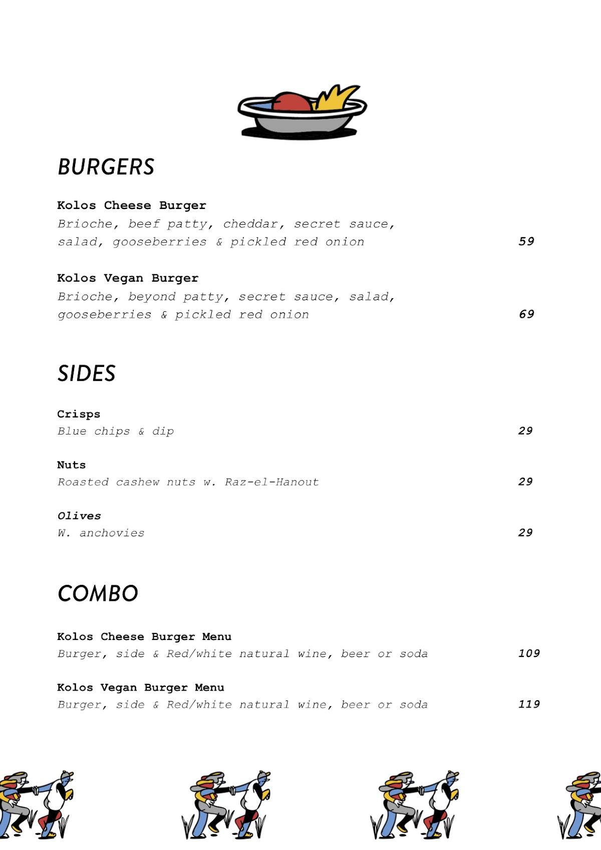 Menu au Kolos Kiosk restaurant, Aarhus