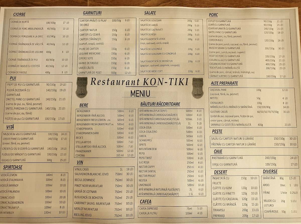 Menu at Kon Tiki, Sibiu