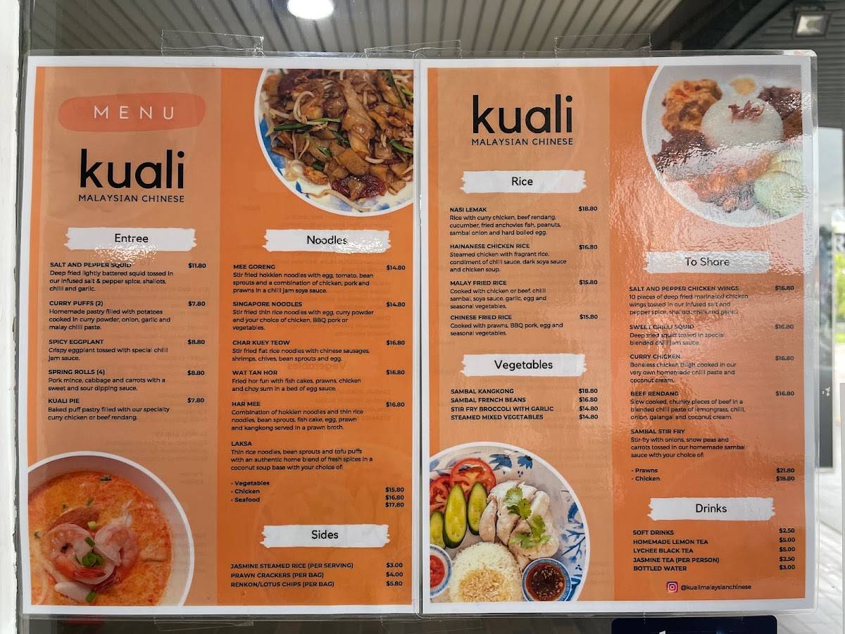 Menu at Kuali Malaysian Chinese restaurant, Baulkham Hills