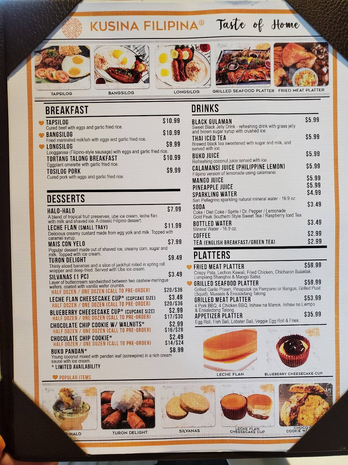 Menu at Kusina Filipina Cerritos restaurant, Cerritos