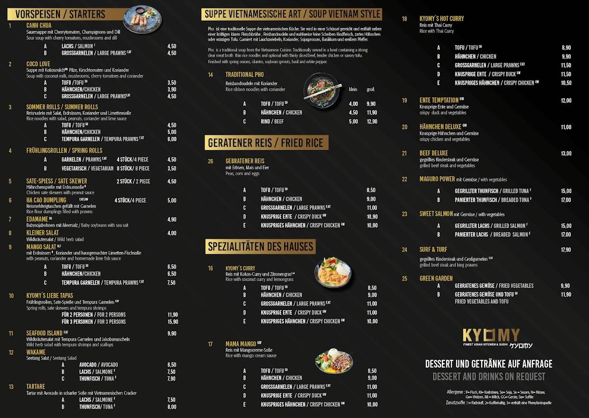 Menu at Kyomy restaurant, Mehlingen