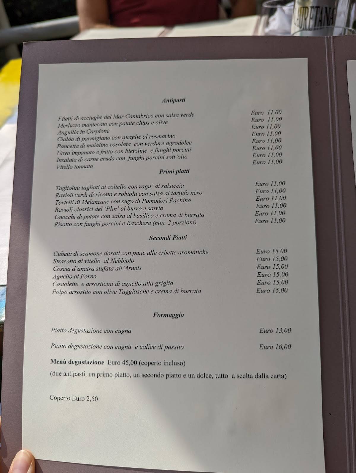 Menu at L'Osteria del Vignaiolo restaurant, La Morra