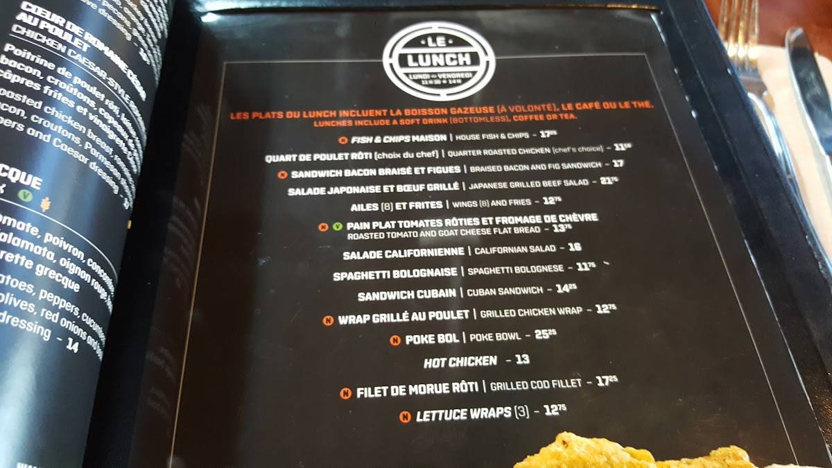Menu at La Cage - Brasserie sportive pub & bar, Montréal, 3450 ...