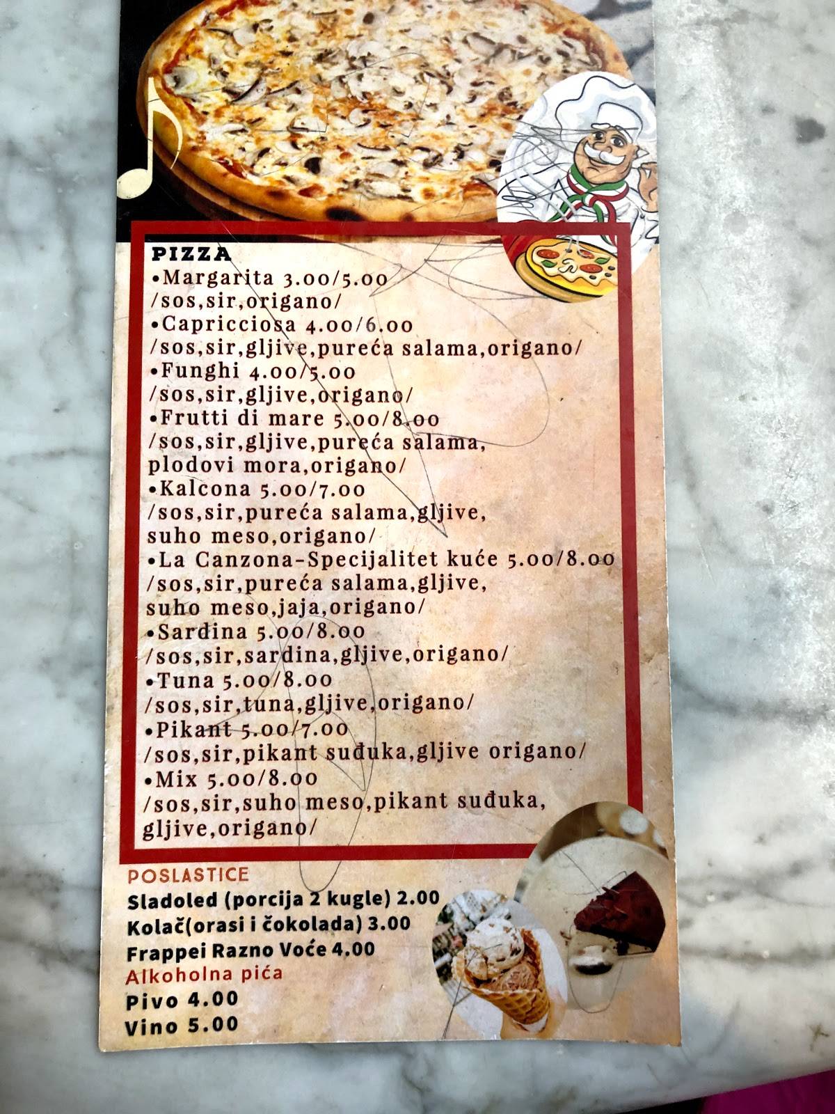 Speisekarte von La Canzona restaurant, Sarajevo