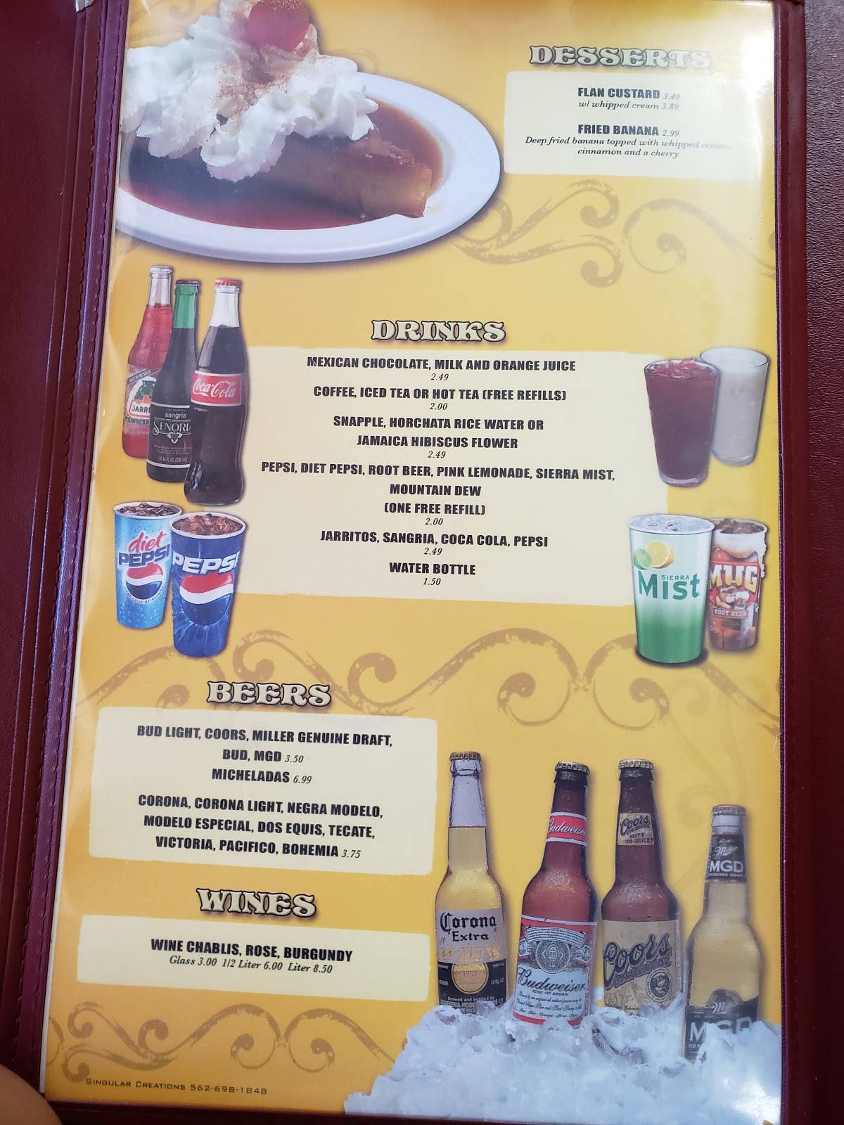 Menu at La Costa Mexican Restaurant, Fortuna