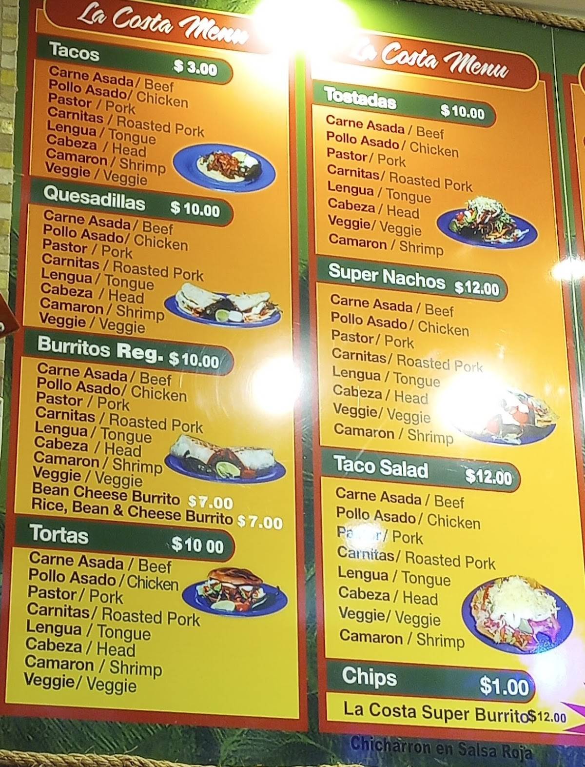 Menu at La Costa restaurant, Oakley