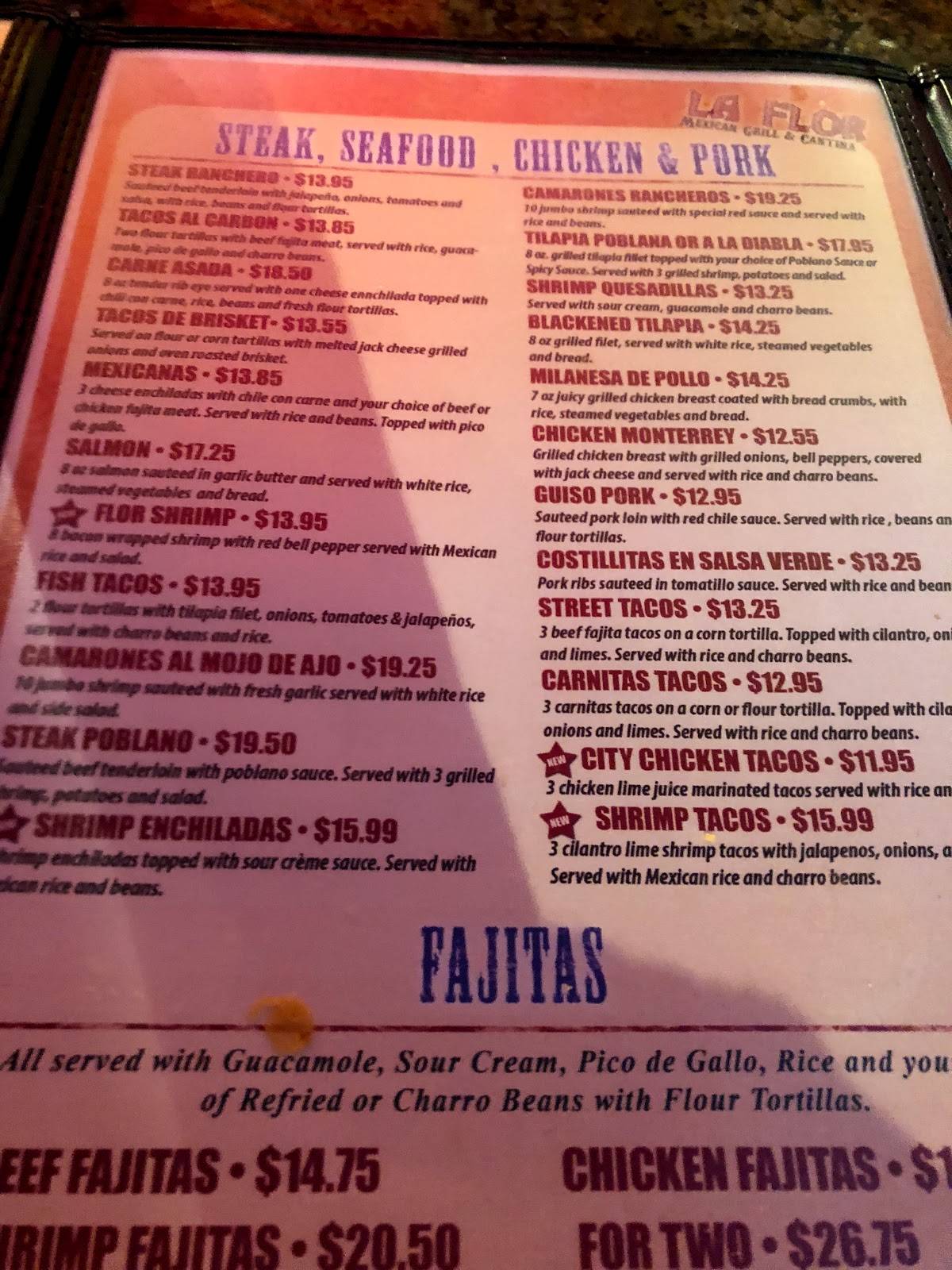Menu at La Flor restaurant, Murphy