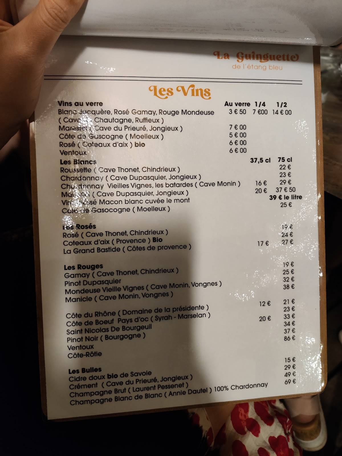 Menu au La Guinguette De L'étang Bleu restaurant, Vions, 274 route de l ...