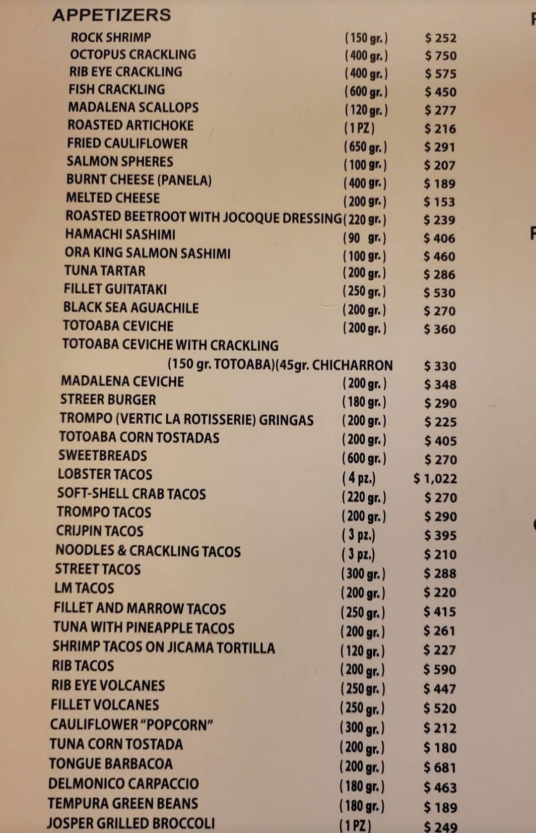 Carta del restaurante La Madalena Guadalajara, Zapopan