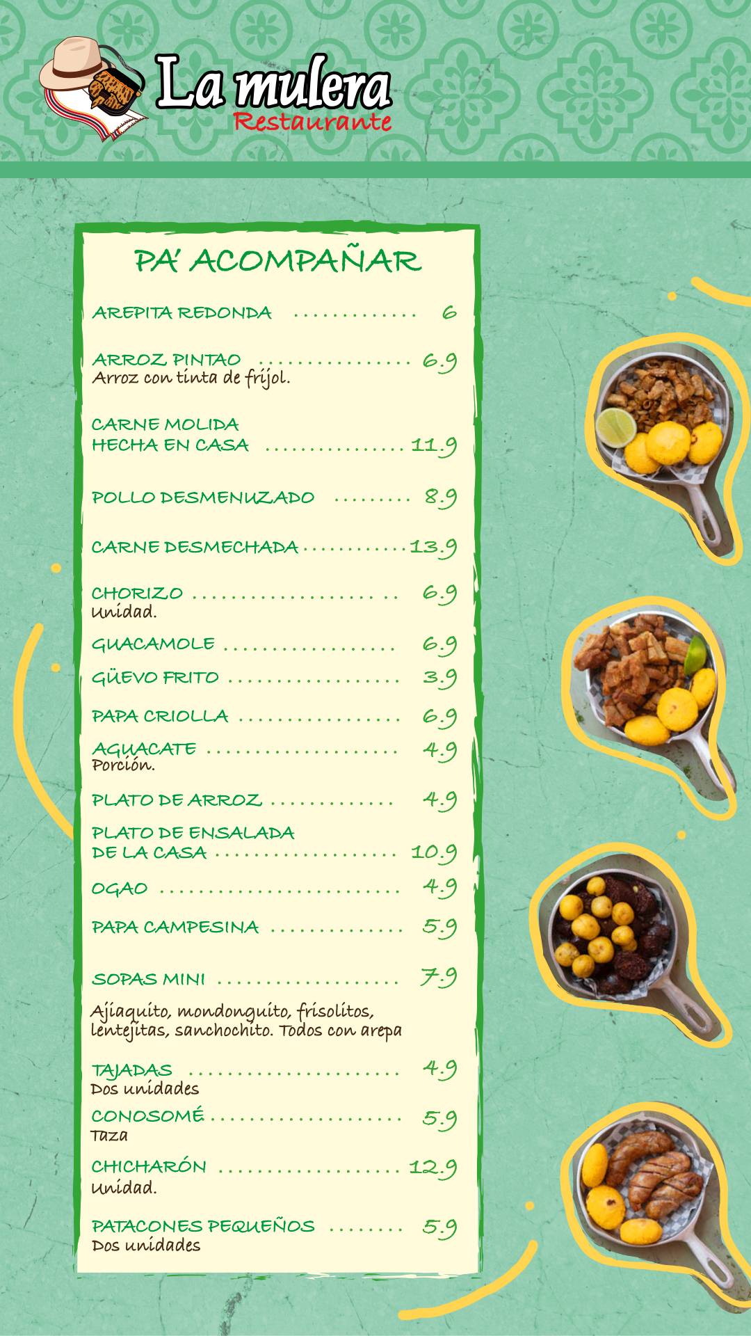 Carta del restaurante La Mulera Calle 97, Bogotá