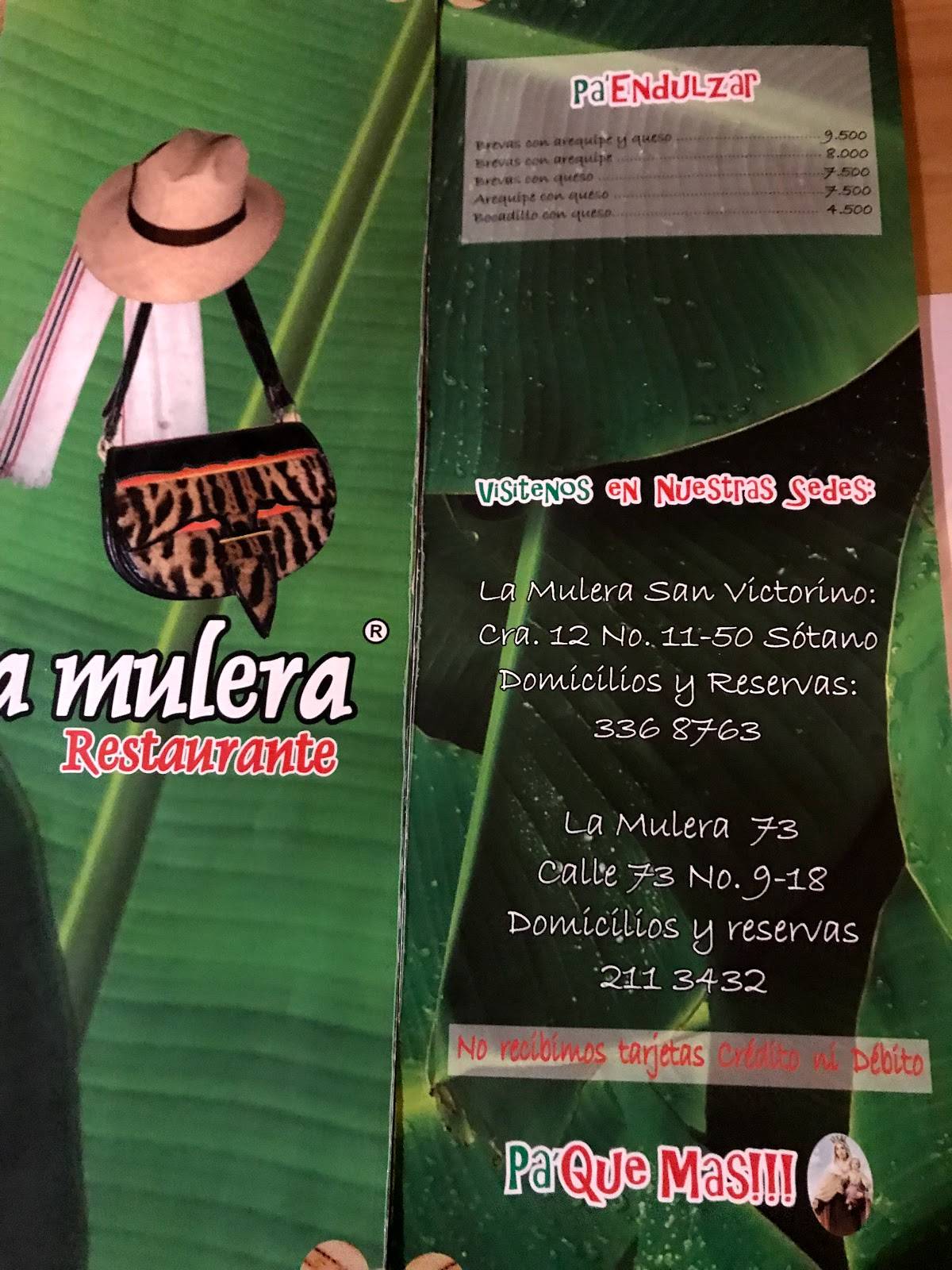 Carta del restaurante La Mulera San Victorino, Bogotá, Cra. 12 #11- 50