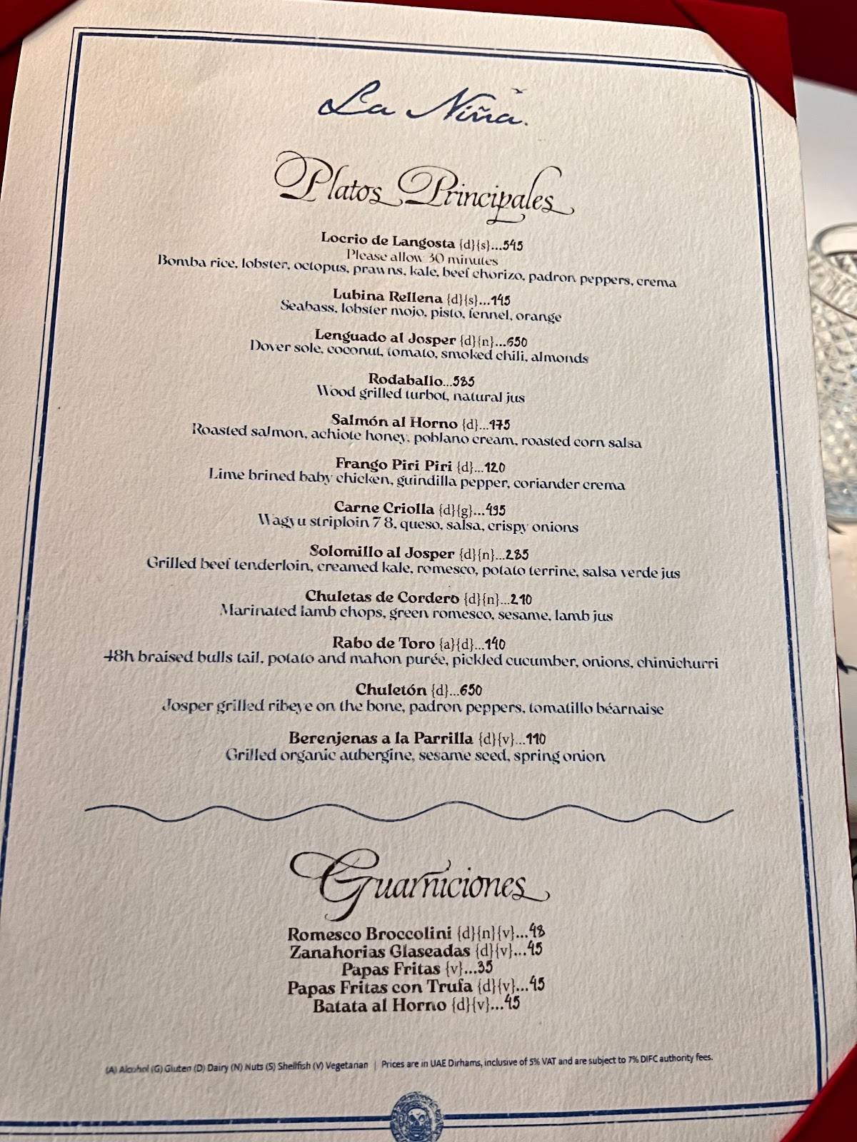 Menu at La Niña Dubai restaurant, Dubai