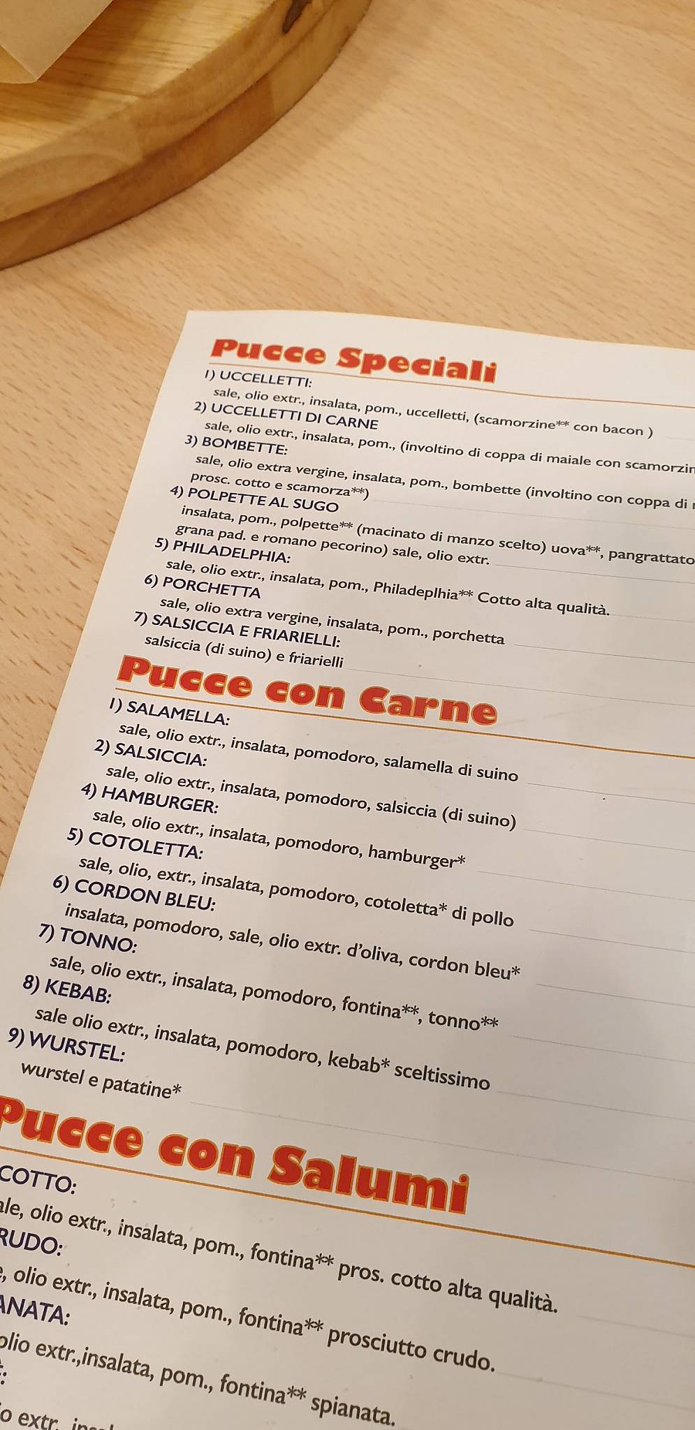 Menu da La Puccia di Poldo ristorante, Brugherio