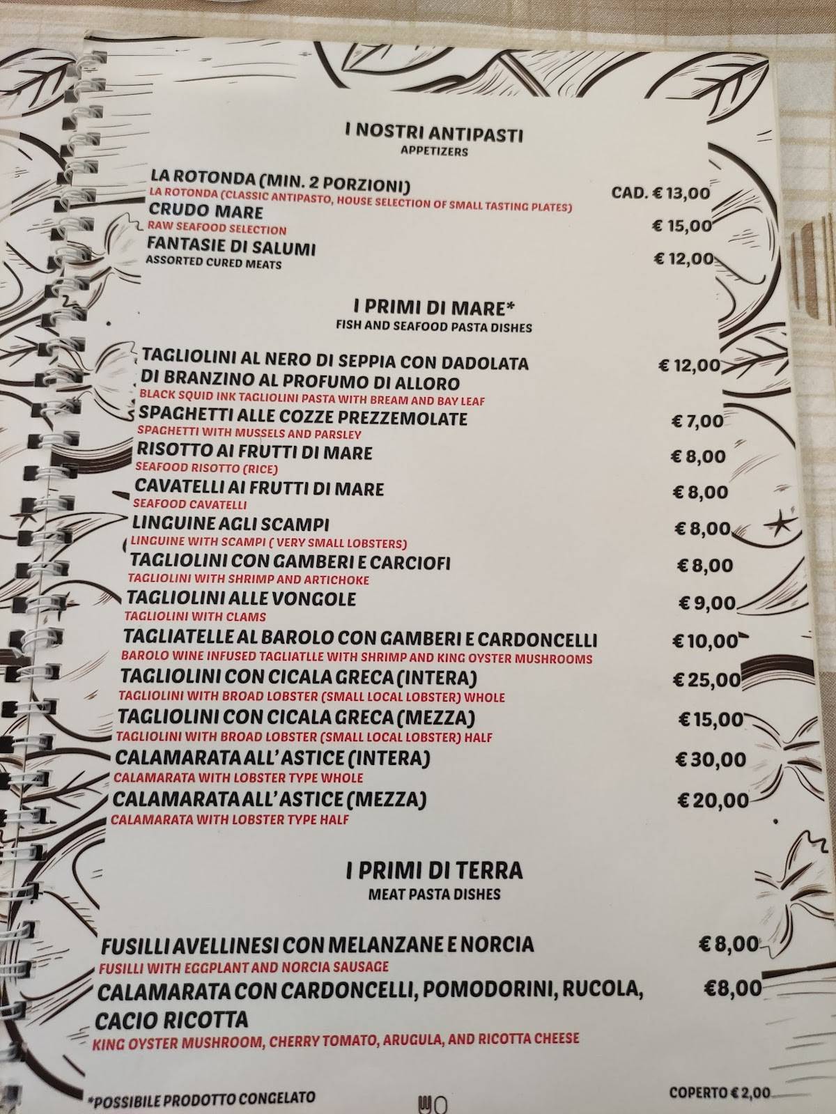 Menu da La Rotonda ristorante, Mola di Bari